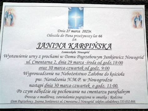 ŚP Janina Karpińska nekrolog