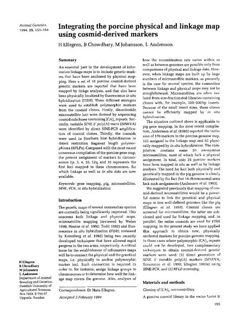pdf integrating the porcine physical and linkage map using cosmid