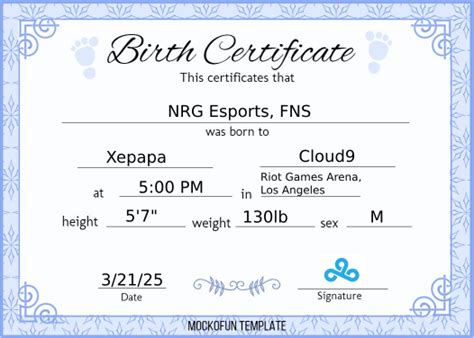 Element Birth Certificate
