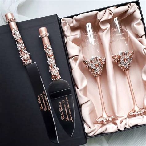 Rose Gold Wedding Toasting Flutes And Cake Server Set Rose Gold