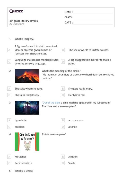 50 Literary Devices Worksheets For 4th Class On Quizizz Free And Printable