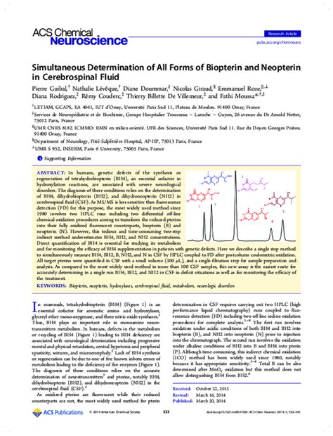 Pdf Simultaneous Determination Of All Forms Of Biopterin And