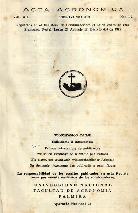 Vol 12 Núm 1 2 1962 Acta Agronómica