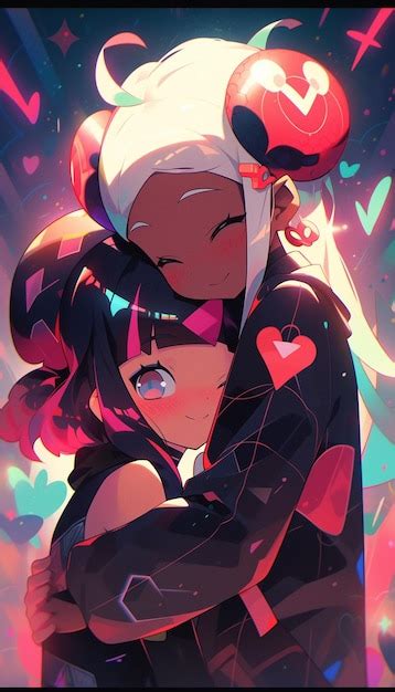 Premium Photo Anime Couple Hugging Each Other In A Colorful Space Generative Ai