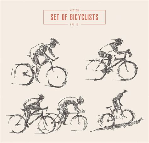Premium Vector Hand Drawn Set Of Bicyclist Rider Men Isolated On