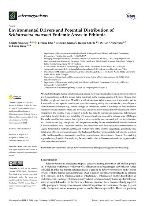 Pdf Environmental Drivers And Potential Distribution Of Schistosoma