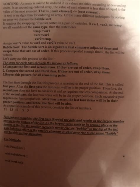 Solved SORTING An Array Is Said To Be Ordered If Its Values Chegg