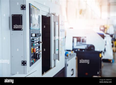 Red Button Control Panel CNC Industrial Robot For Detail Machine Factory Stock Photo Alamy