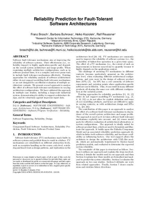 Pdf Reliability Prediction For Fault Tolerant Software Architectures