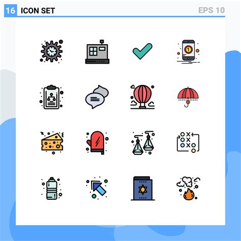 Pack Of 16 Creative Flat Color Filled Lines Of Chatting Diagram Tick