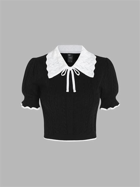 Knit Fabric Polo Contrasting Trim Knit Short Sleeve Crop Top For Daily