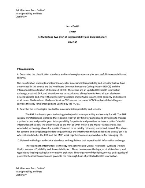 5 2 Milestone Two Draft Of Interoperability And Data Dictionary 5 2 Milestone Two Draft Of