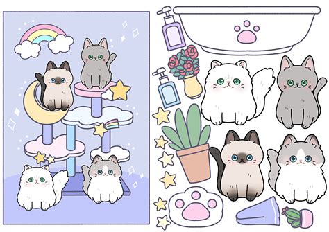 Eng😺고양이 집에서 여러 고양이 키우기😺🌈무료 도안공유🌈종이구관 그리는법쉬운 만들기페이퍼 크래프트미니어쳐종이인형