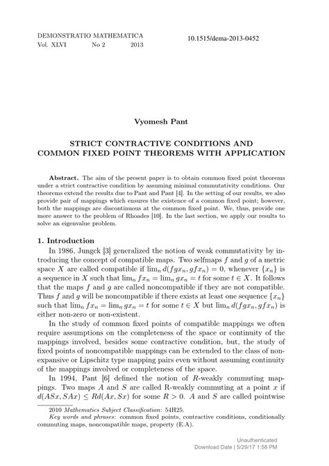 Pdf Strict Contractive Conditions And Common Fixed Point Theorems With Application
