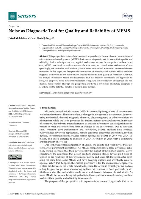 PDF Noise As Diagnostic Tool For Quality And Reliability Of MEMS