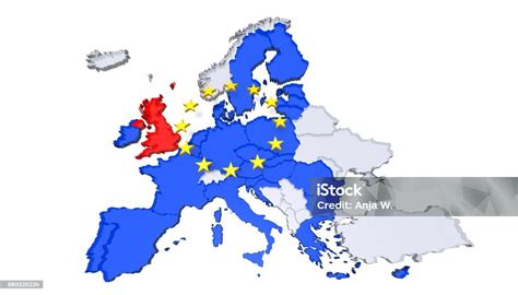 Eu 유럽 연합 유럽 Georaphically 지도 유럽 국가 템플릿 그래픽 그림 실루엣 3d 렌더링 옐로우 스타 Brexit
