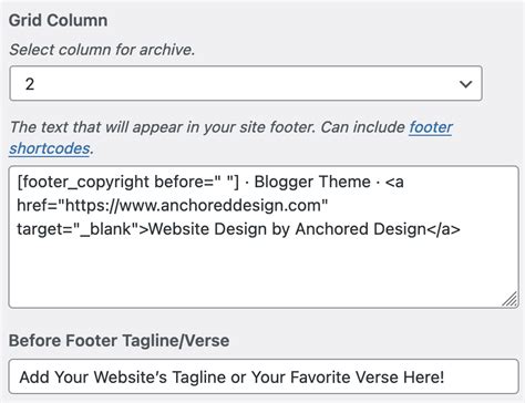 Footer Copyright Docs Blogger Theme Customizer Settings
