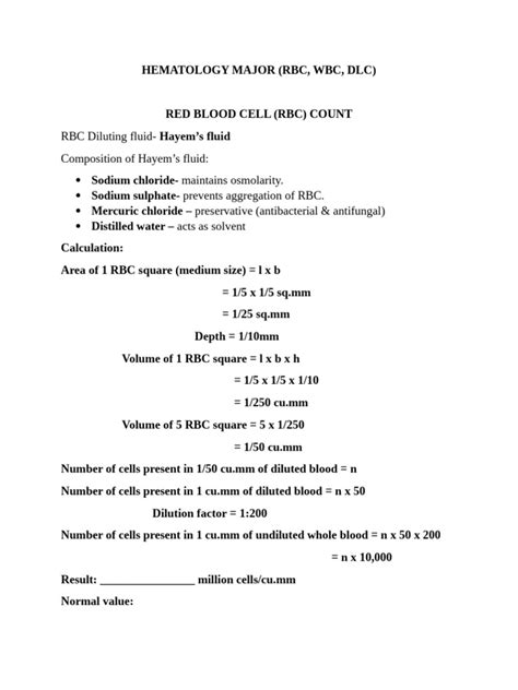 Hematology Practicals Questions Major And Minor Pdf
