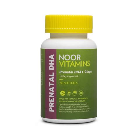 Noor Vitamins Prenatal With Dha Folic Acid And Ginger Non Gmo Halal
