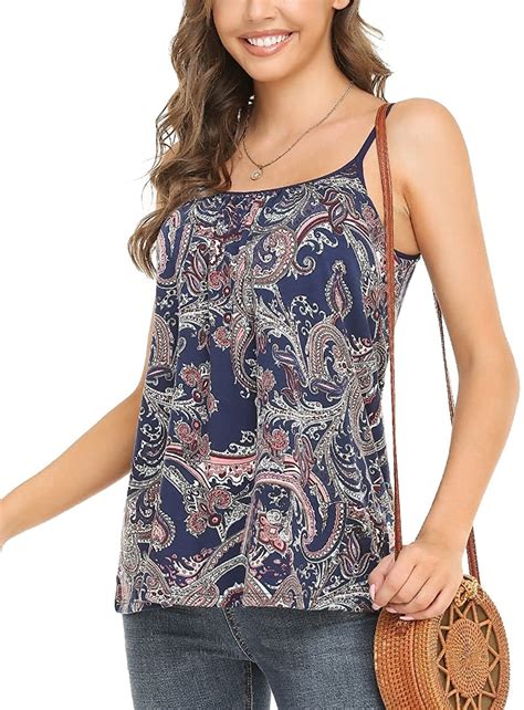 Vaslanda Womens Cami With Built In Bra Cup Casual Flowy Swing Pleated