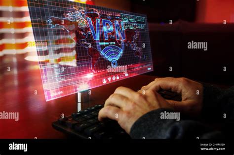 Vpn On Computer Screen Vpn Virtual Private Network And Encrypted Link Tunnel Abstract Concept