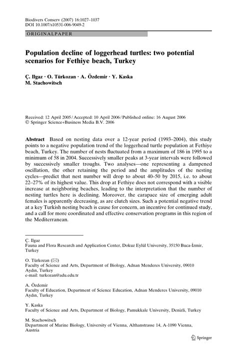 Pdf Population Decline Of Loggerhead Turtles Two Potential Scenarios