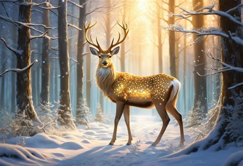 Golden Deer And Elf In A Winter Wonderland Stable Diffusion Online