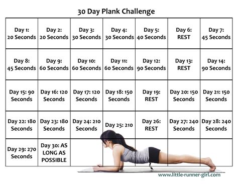30 Day Plank Challenge Printable