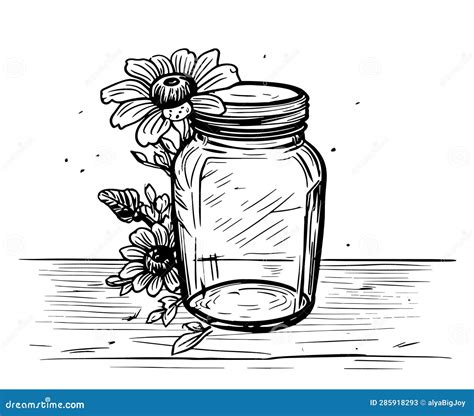 Jar Glass And Flower Hand Drawn Sketch Vector Illustration Stock