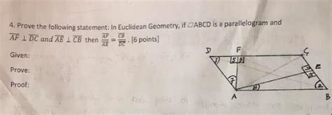 Solved Prove The Following Statement In Euclidean Geometry Chegg Com