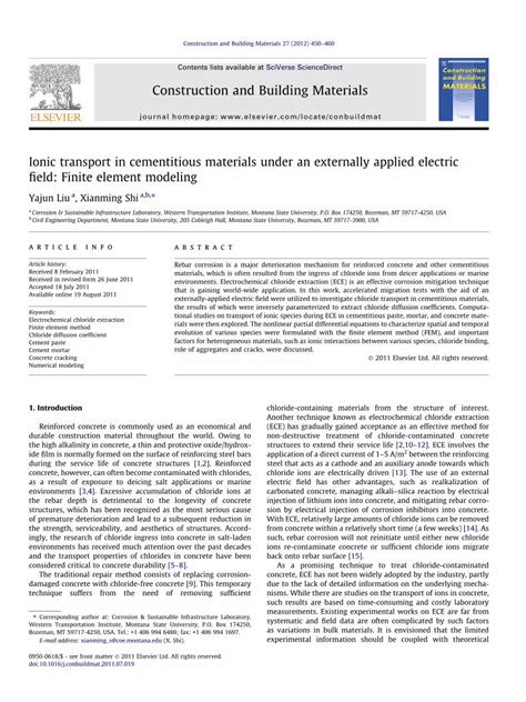 Pdf Ionic Transport In Cementitious Materials Under An Externally
