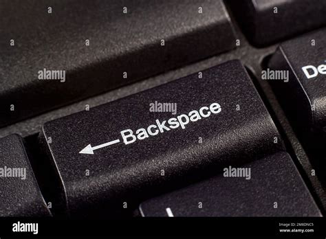 Black And White Backspace Key Button On Computer Keyboard Close Up