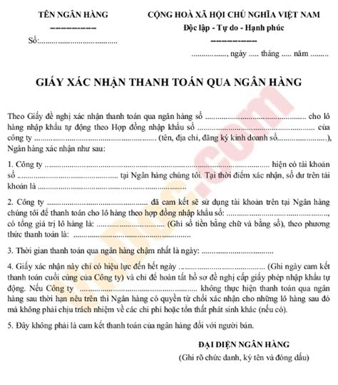 Mẫu giấy xác nhận thanh toán qua ngân hàng Mẫu giấy xác nhận thanh
