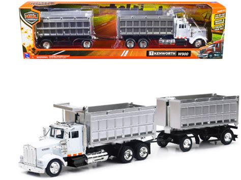 Kenworth W900 Dump Truck With Twin Dump Body White And Chrome Long Haul Trucker Series 1 43