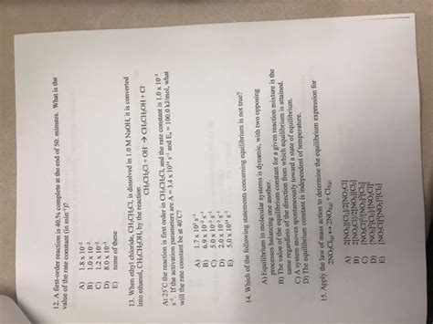 Solved 12 A First Order Reaction Is 40 Complete At The End