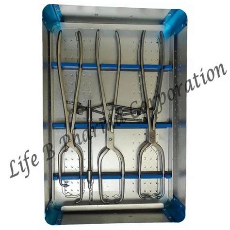 Silver Rectangular Pelvic Instrument Set Graphical Aluminum Box For