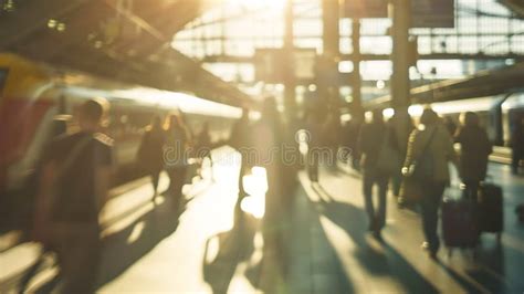Generative Ai Blurred Busy People On Railway Station Business Concept