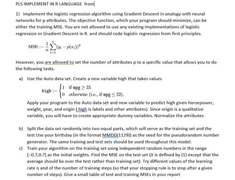 Pls Implement In R Language From 1 Implement The