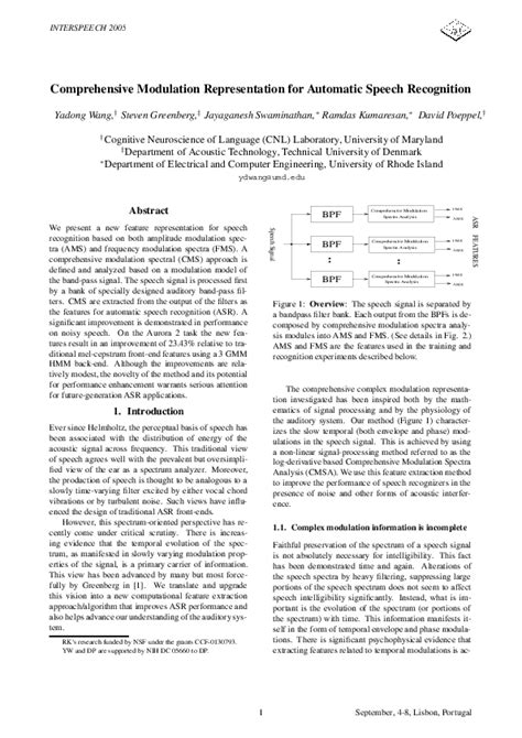 Pdf Comprehensive Modulation Representation For Automatic Speech