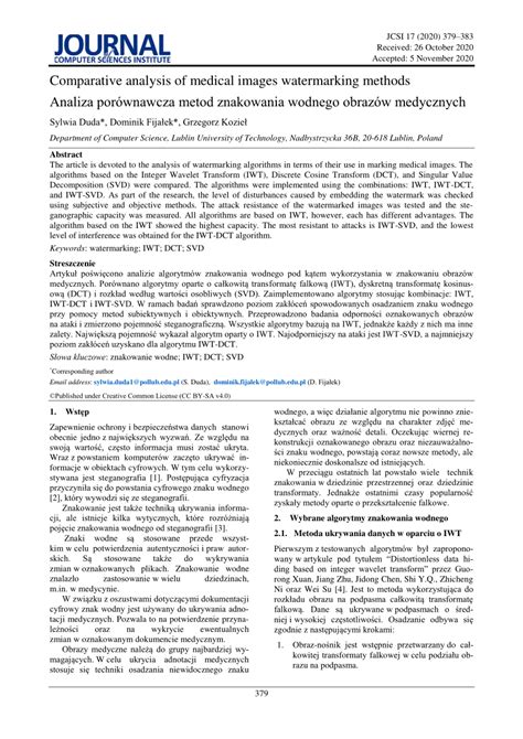 Pdf Comparative Analysis Of Medical Images Watermarking Methods