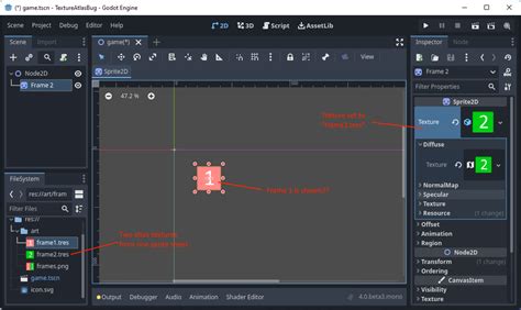 atlas texture region ignored when using canvastexture and sprite2d