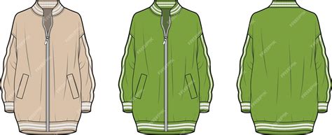 숙 녀 Bomber 재킷 전면 및 후면 평면 스케치 기술 드로잉 벡터 일러스트 템플릿 프리미엄 벡터