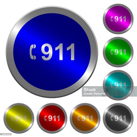 Emergency Call 911 Luminous Coinlike Round Color Buttons Stock