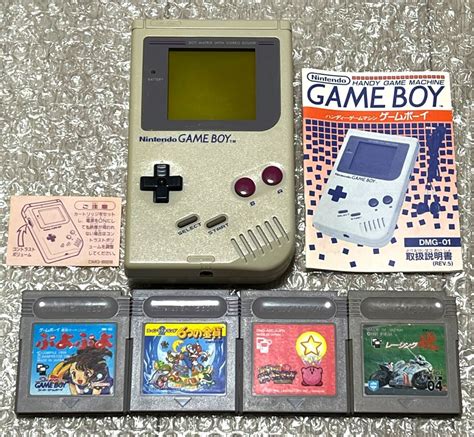 【やや傷や汚れあり】〈動作確認済み〉gb 初代 ゲームボーイ ブロス 本体 Dmg 01 グレー＋スーパーマリオランド2 6つの金貨・ぷよぷよ