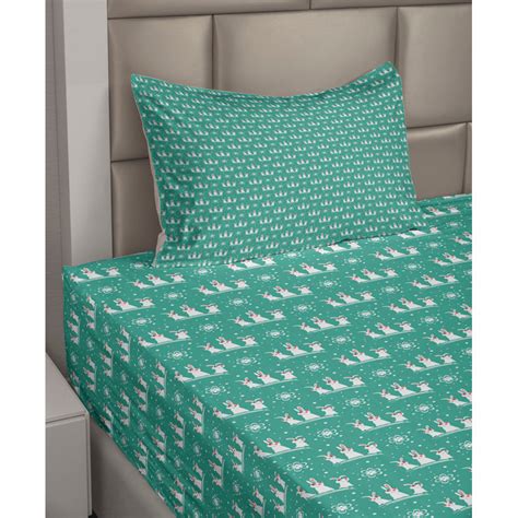 Ambesonne Easter Sheet Set Happy Bunnies Flowers Dots Dark Seafoam And