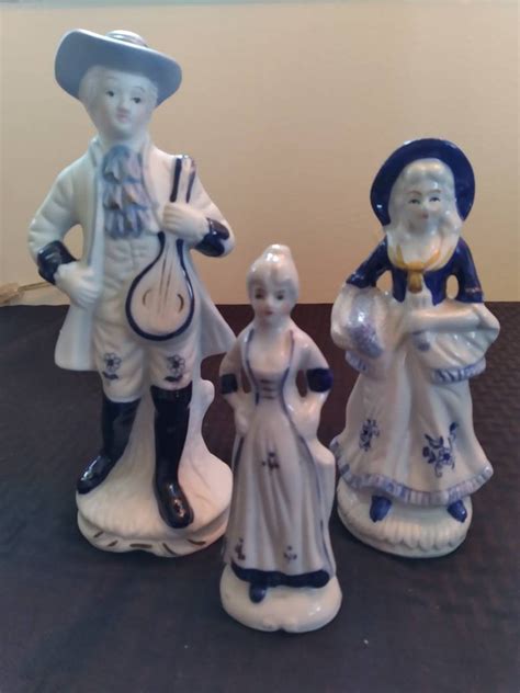 Vintage Blue Delph Colonial Figurines Lot Of 3 Etsy