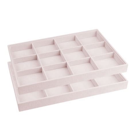 Uxcell Set Of 2 Stackable Velvet Jewelry Organizer Trays Removable