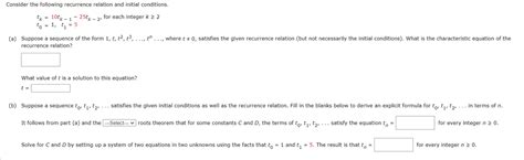 solved consider the following recurrence relation and