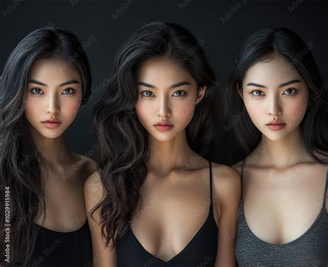 Multiple Asian Women With Similar Facial Features Arranged In A Grid