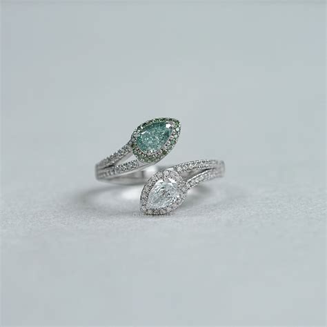 Green Pear Cut Diamond Bypass Ring — Ouros Jewels